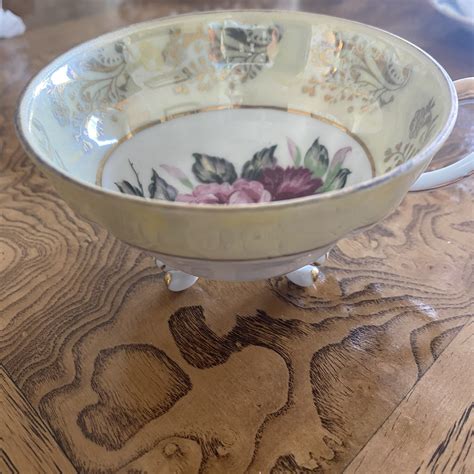 Royal Sealy China Japan Vintage Footed Tea Cup Reticulated Saucer Roses