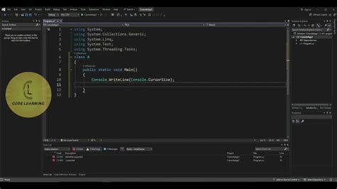 C Console Functions Cursorsize Codelearning Youtube