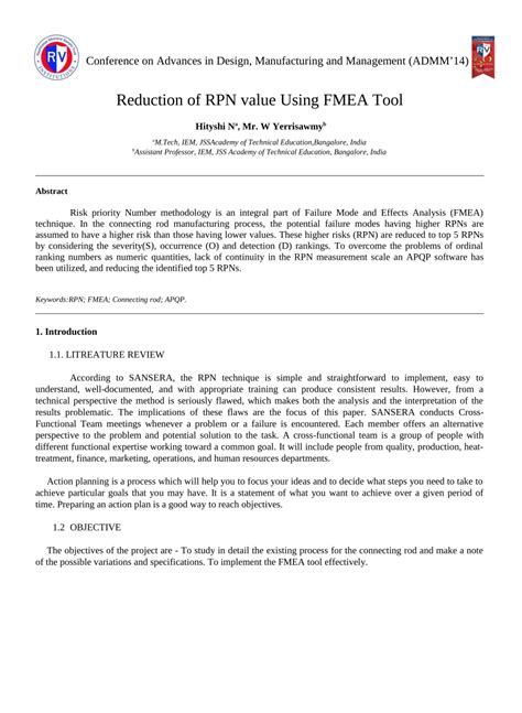 Pdf Reduction Of Rpn Value Using Fmea Tool