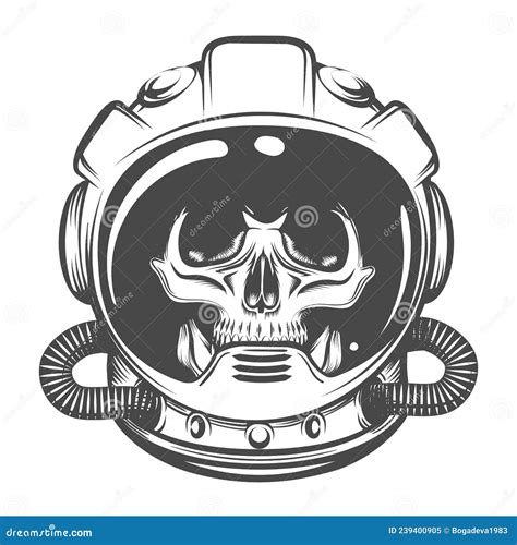 Skull In Astronaut Helmet Tattoo Stock Vector Illustration Of Drawn