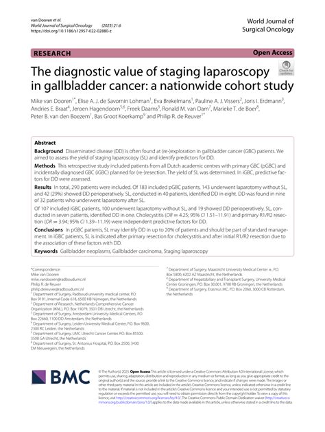 Pdf The Diagnostic Value Of Staging Laparoscopy In Gallbladder Cancer