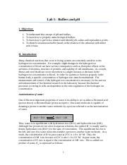 Lab 1 Buffers And PH Fall 2018 Doc Lab 1 Buffers And PH I Objectives 1 2 3 4 To