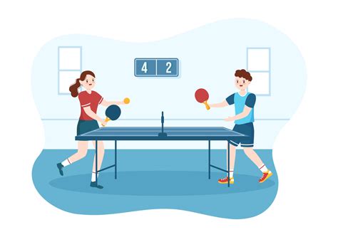 People Playing Table Tennis Sports With Racket And Ball Of Ping Pong