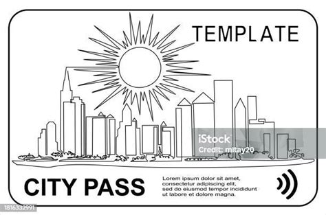 시티 패스 현대 도시 풍경의 연속적인 한 선 그리기 버스 기차 지하철 여행 티켓과 무현금 결제 시스템 집이 있는 카드 개념에 대한 스톡 벡터 아트 및 기타 이미지 Istock