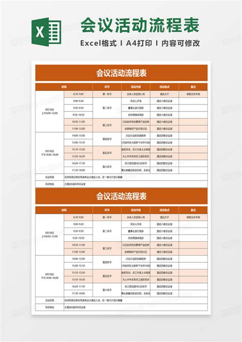 实用会议活动流程表Excel模板下载 熊猫办公
