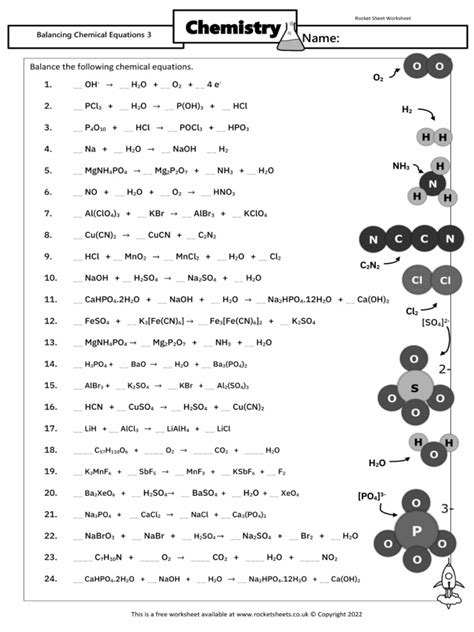 C1 Balancing Chemical Equations Hard Worksheet Rocket Sheets Pdf