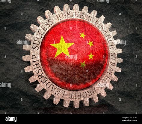 Cog Wheel With China Flag Precision Machinery Relative Backdrop Stock