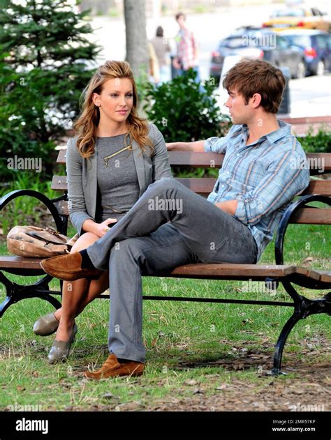 Chace Crawford And Katie Cassidy Film A Kissing Scene On A Park Bench In A Local Park For The