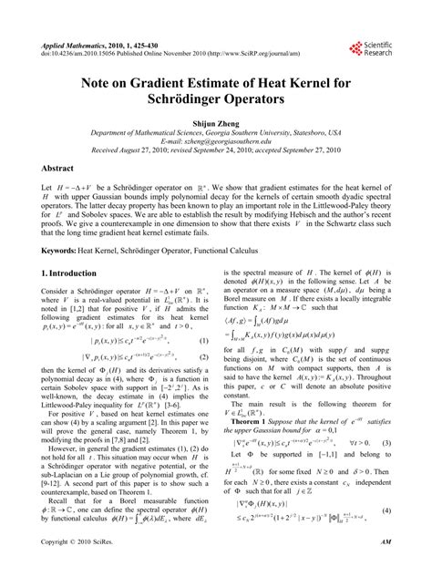 Pdf Note On Gradient Estimate Of Heat Kernel For Schrödinger Operators
