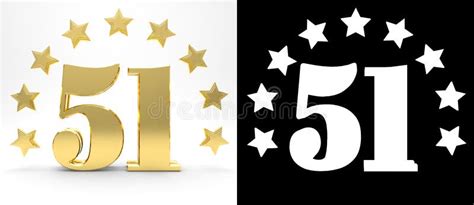 Golden Number Fifty One On White Background With Drop Shadow And Alpha