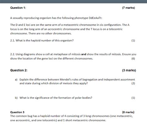 Solved Question Marks A Sexually Reproducing Organism Chegg Com