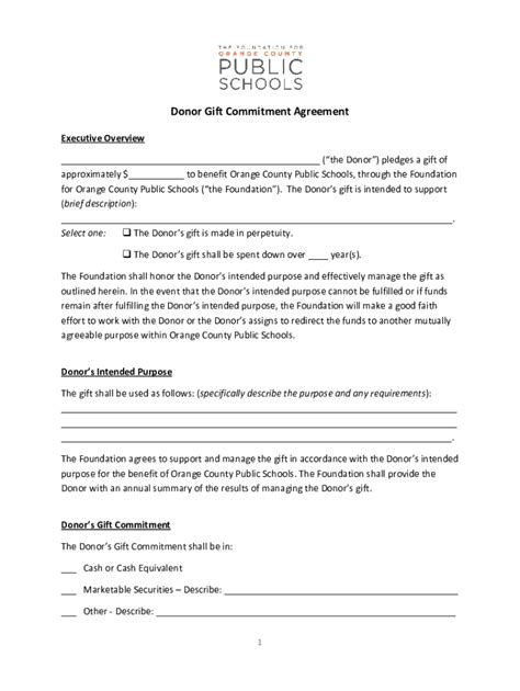Fillable Online Donor T Commitment Agreement Fax Email Print Pdffiller