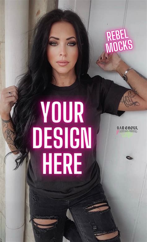 Black Tee Model Mock Up Irl Alternative Edgy Rebel Mocks And Badghoul