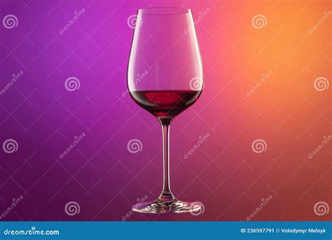 Close Up Red Wine Glass Isolated Over Gradient Purple And Orange Color