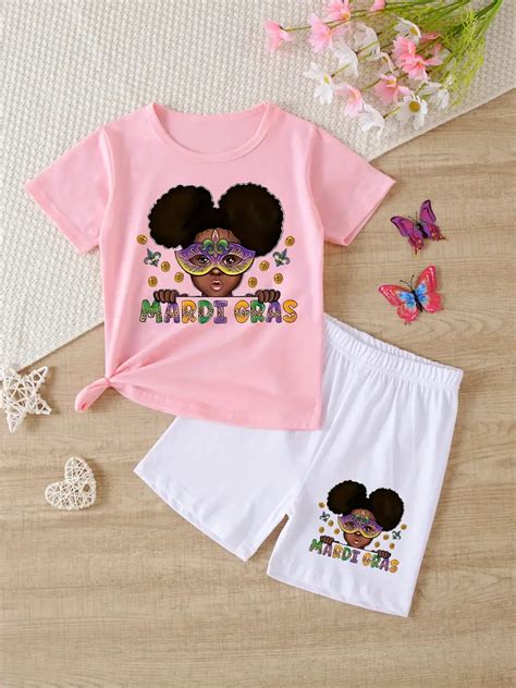 Cool Girl Print Short Sleeve T Shirt Shorts Set Girls Temu Ireland