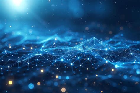 Illustration Of Abstract Blue Background With Glowing Connection Lines And Dots For Technology