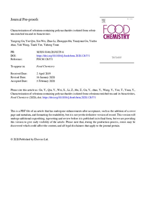 Pdf Characterization Of Selenium Containing Polysaccharides Isolated