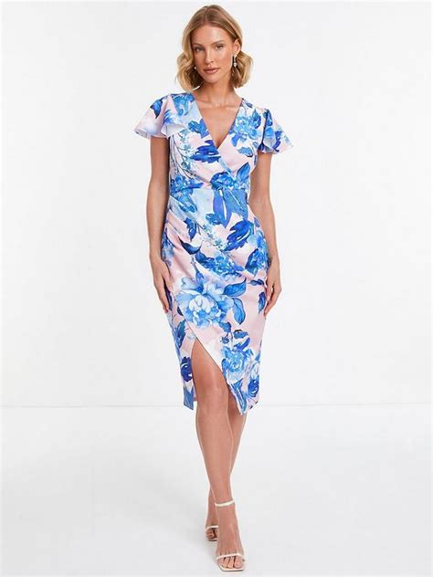 Quiz Blue Floral Wrap Midi Dress Very
