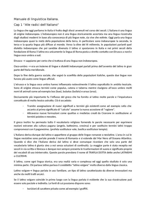 Manuale Di Linguistica Italiana Rissunto Docsity