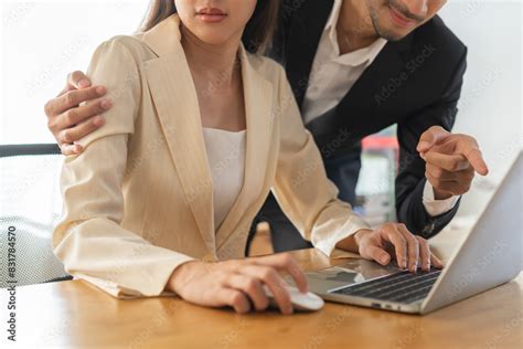 Disgusted Asian Young Employee Pressure Business Woman Uncomfortable