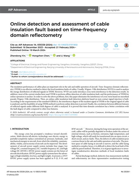PDF Online Detection And Assessment Of Cable Insulation Fault Based On Timefrequency Domain