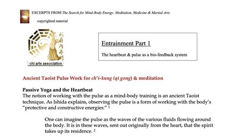 Ancient Taoist Pulse Work For Chi Kung Qi Gong And Meditation Chi Arts