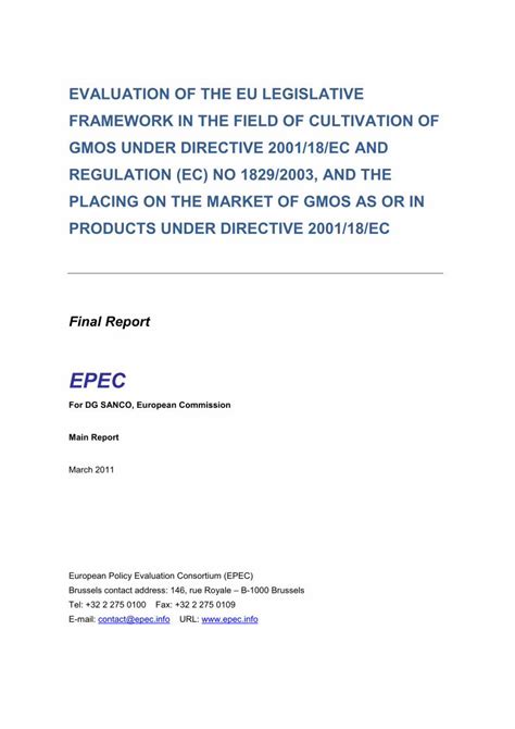 Pdf Evaluation Of The Eu Legislative Framework · Document Control