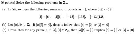 Solved Points Solve The Following Problems In Zn A In Chegg Com