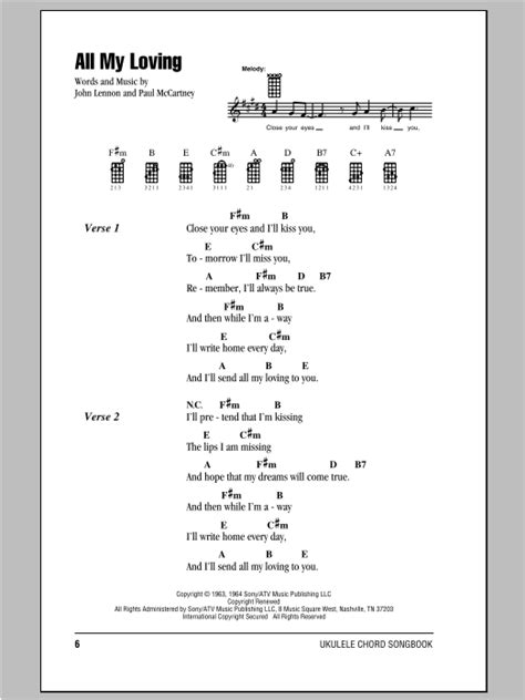 All My Loving By The Beatles Sheet Music For Ukulele Chordslyrics At