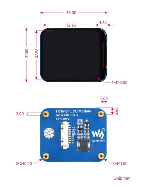 Waveshare 169inch Lcd Display Module 240×280 Resolution Spi Interface Ips 262k Colors