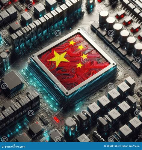 flag of china on a mainboard cpu chip stock illustration illustration