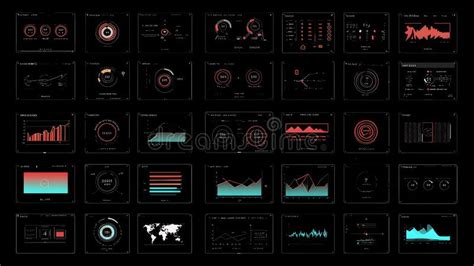 Modern User Interface Showing Various Statistics Charts And Data Visualization Elements Stock