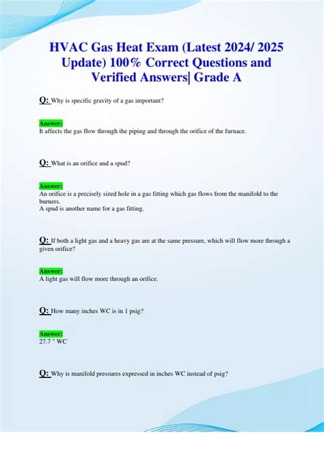 Hvac Gas Heat Exam Latest 2024 2025 Update 100 Correct Questions And Verified Answers Grade