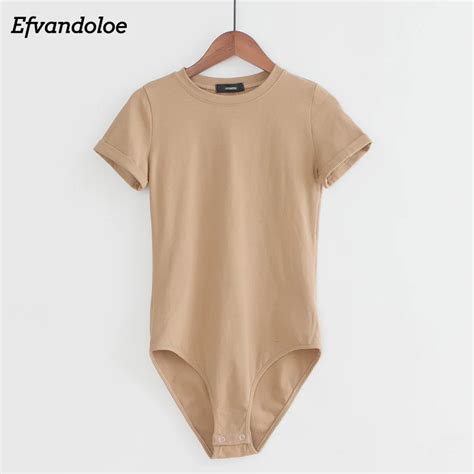 2019 Bodysuit Women Summer Jumpsuits Playsuits Cotton O Neck Bodysuits