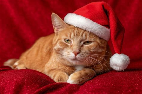 Merry Christmas Cat In Santa Hat Festive Ginger Cat Wearing A Santa Hat