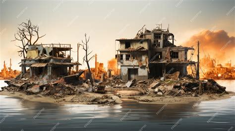 Разрушенные здания после землетрясения изолированы на прозрачном фоне Премиум Фото