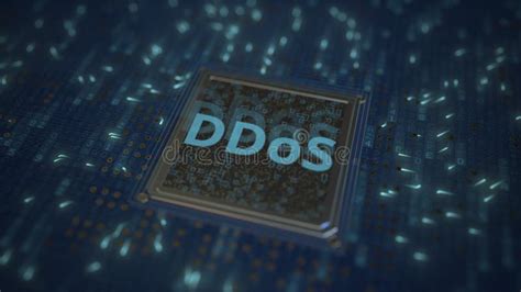 Ddos Text On A Computer Processor 3d Rendering Stock Illustration