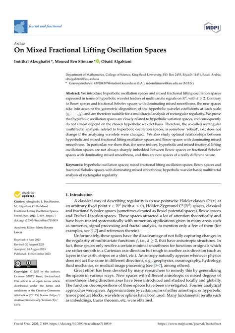 Pdf On Mixed Fractional Lifting Oscillation Spaces