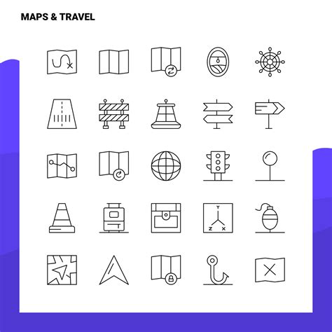 Set Of Maps Travel Line Icon Set 25 Icons Vector Minimalism Style Design Black Icons Set Linear