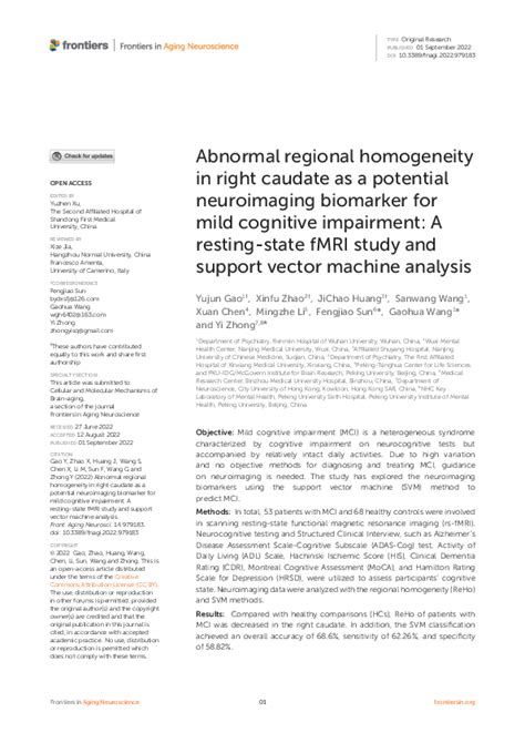 Pdf Abnormal Regional Homogeneity In Right Caudate As A Potential