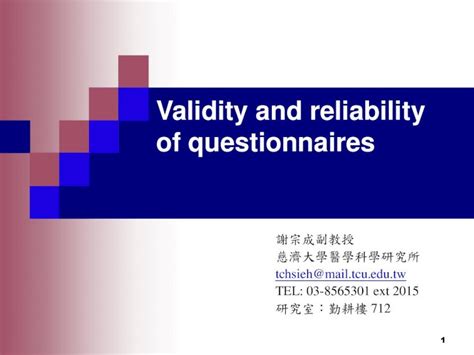 Pdf Validity And Reliability Of Questionnaires · 1 Validity And
