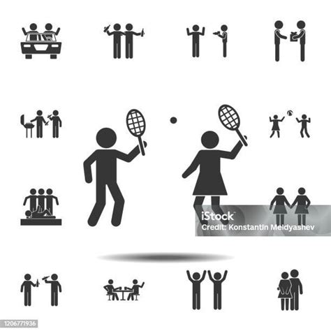 친구 아이콘과 테니스의 게임 Ui 및 Ux 웹 사이트 또는 모바일 응용 프로그램에 대해 설정 우정 아이콘의 간단한 문양 평면