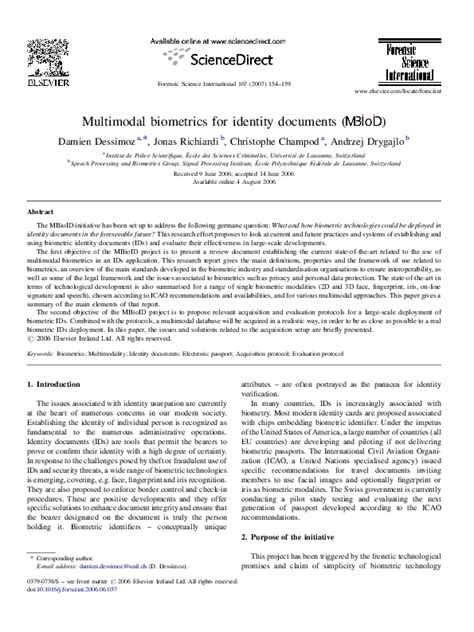 Pdf Multimodal Biometrics For Identity Documents