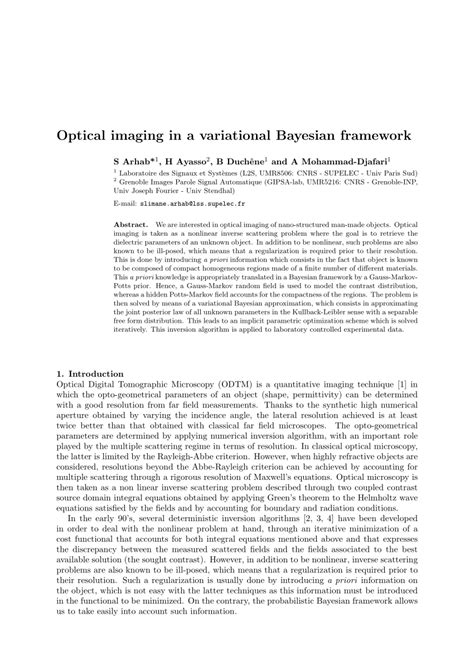 Pdf Optical Imaging In A Variational Bayesian Framework