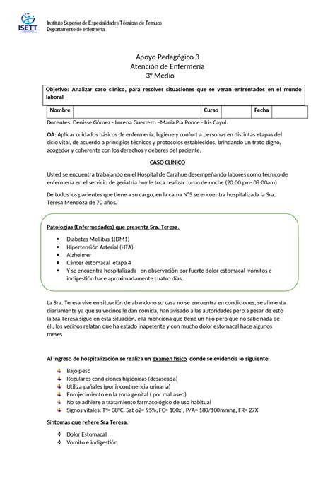 Caso Clínico De Segundo Semestre Ejercicios De Clínica Medica Docsity