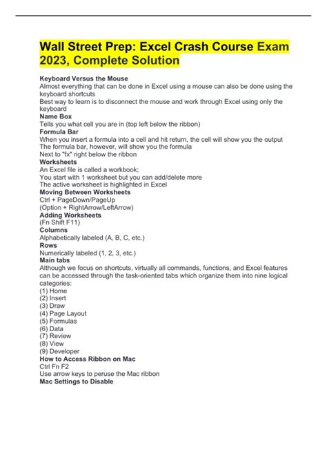 Wall Street Prep Excel Crash Course Exam 2023 Complete Solution Wall Street Prep Excel