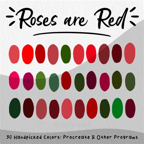 Roses Are Red Color Swatches Procreate Color Palette Red Color Palette Rose Color Swatches
