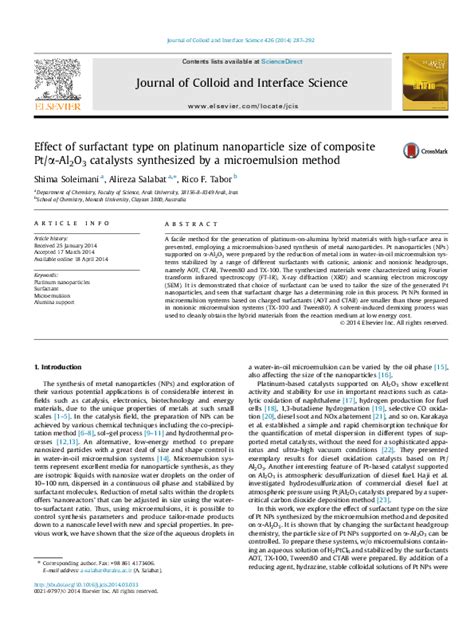 Pdf Effect Of Surfactant Type On Platinum Nanoparticle Size Of
