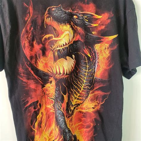 Vibtage 00s Dargon Fire Design Black Tshirt By Depop