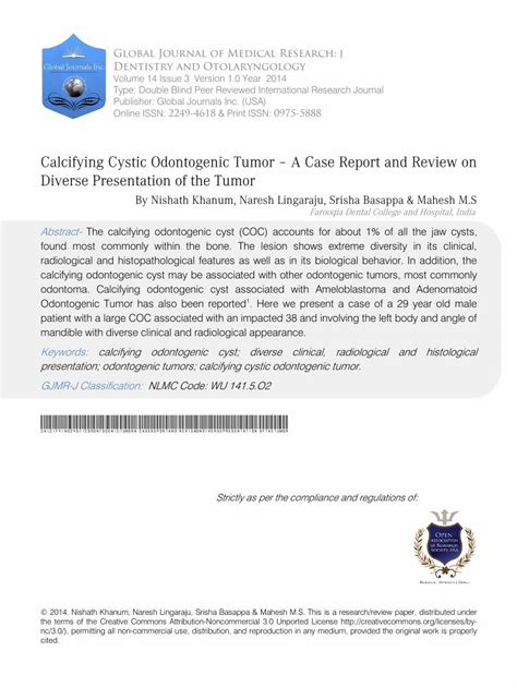 Pdf Calcifying Cystic Odontogenic Tumor A Case Report